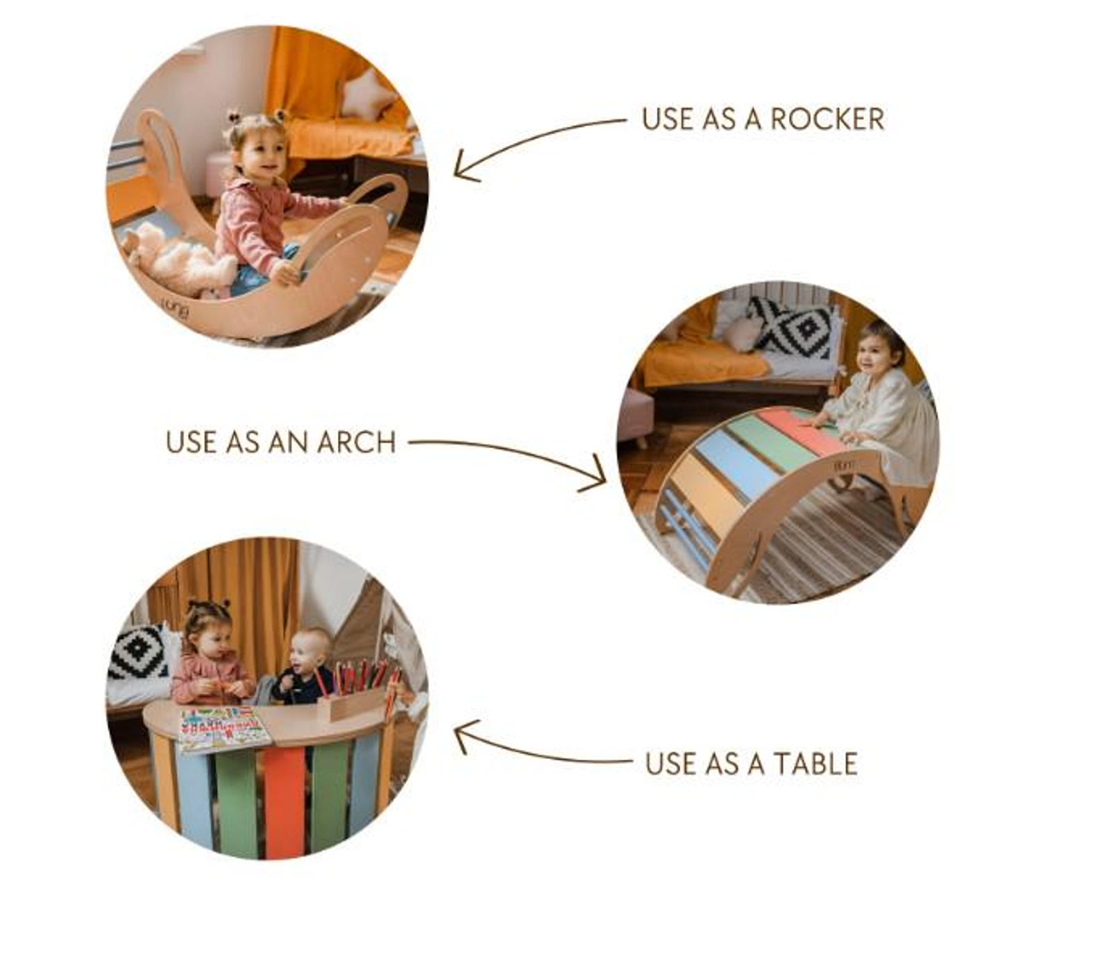 Montessori Climbing Arch Rocker With Table Top, Wooden Montessori ...