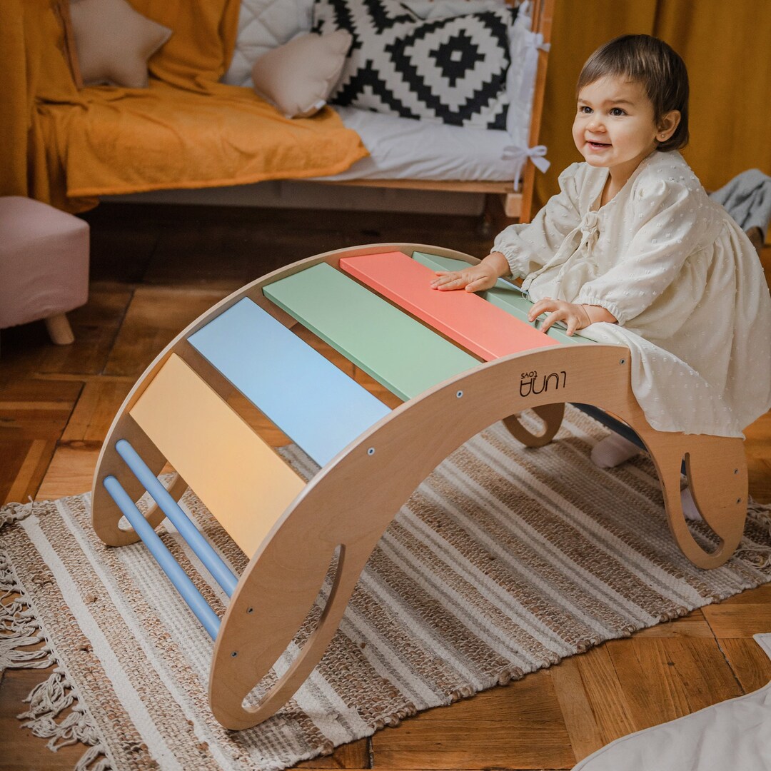 Montessori Rocker Climbing Arch With Table Top, Wooden Toddler Balance ...