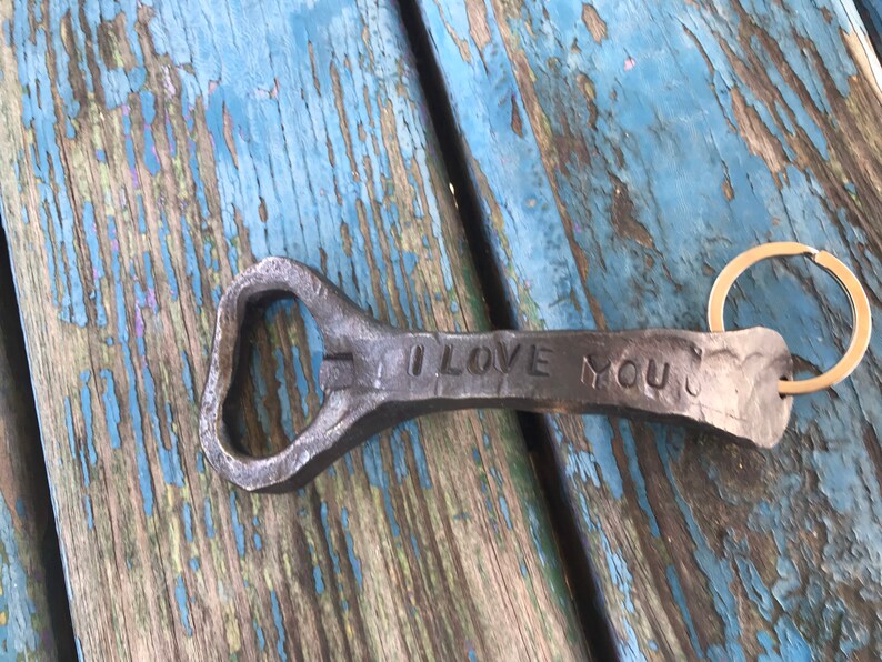 Bottle Opener Iron Keychain Hand Forged Iron Keychain - Etsy