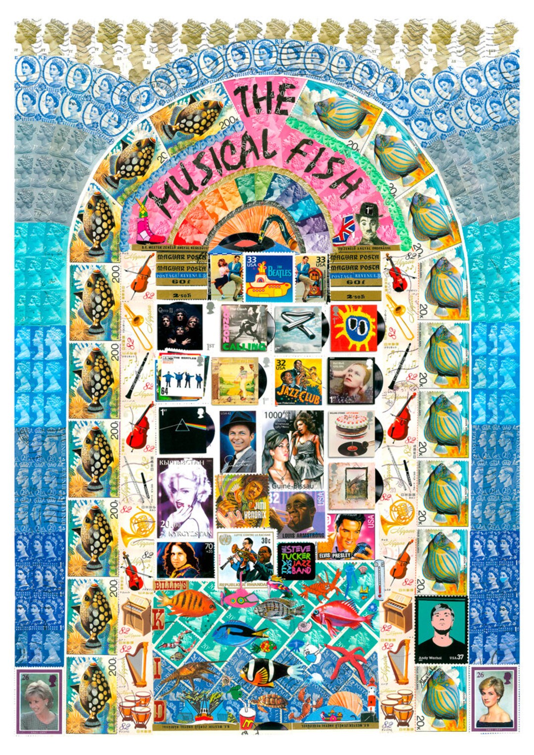 Postage Stamp Jukebox Collage, A3 Original Hand Made Signed Print. - Etsy