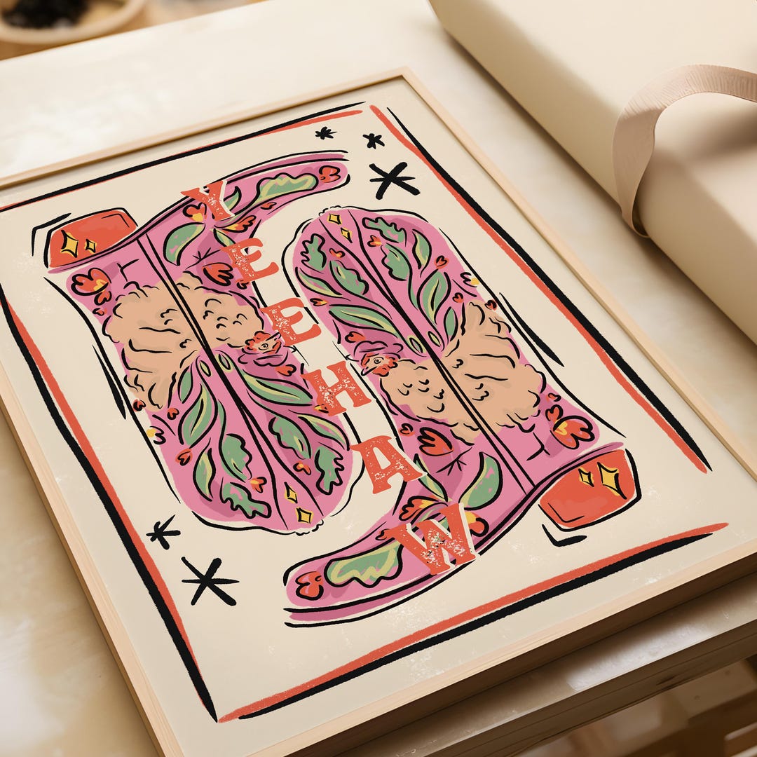 YEEHAW Chicken Cowboy Boots Art Print | Flowers | Trendy | Country ...