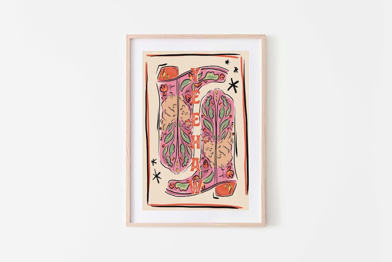 YEEHAW Chicken Cowboy Boots Art Print | Flowers | Trendy | Country ...