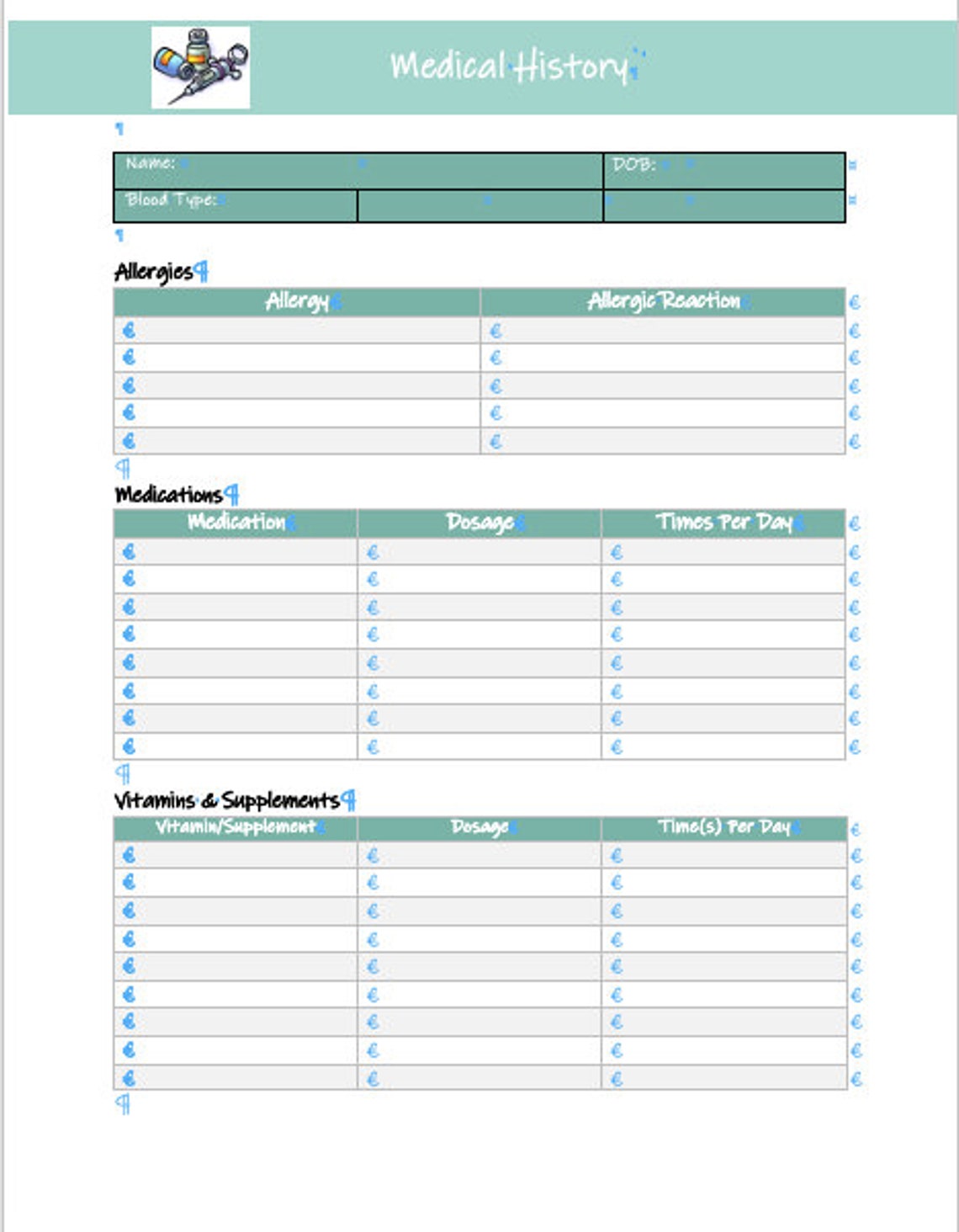 Medical History Printable | Organize Your Health History With Ease - Etsy