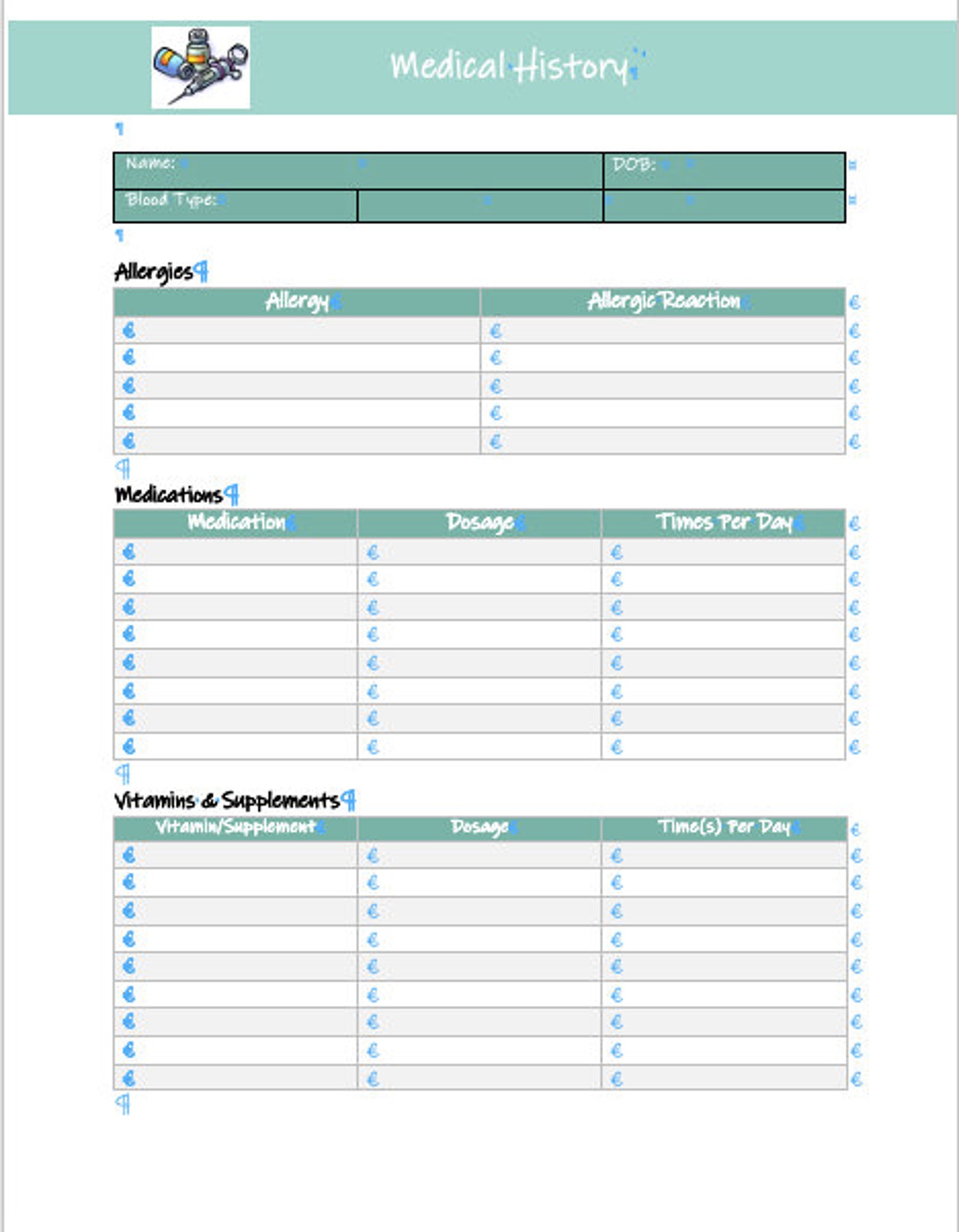 Medical History Printable | Organize Your Health History With Ease - Etsy
