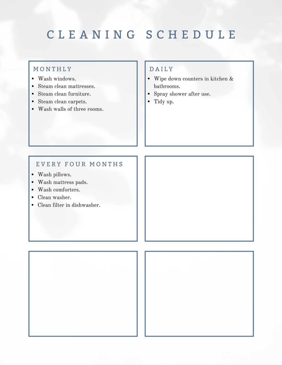 Simple House Cleaning Schedule - Etsy