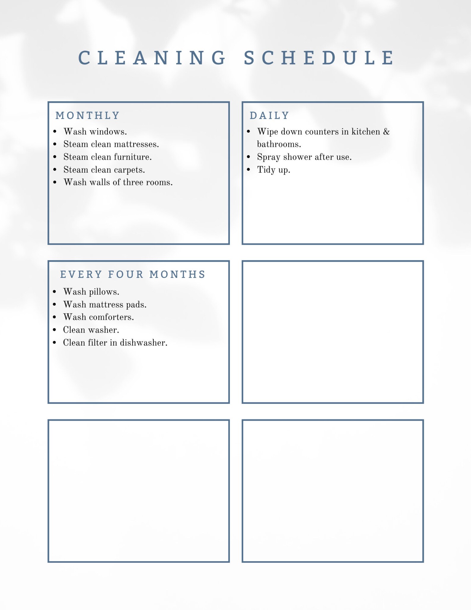 Simple House Cleaning Schedule - Etsy