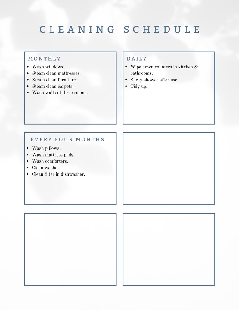 Simple House Cleaning Schedule - Etsy