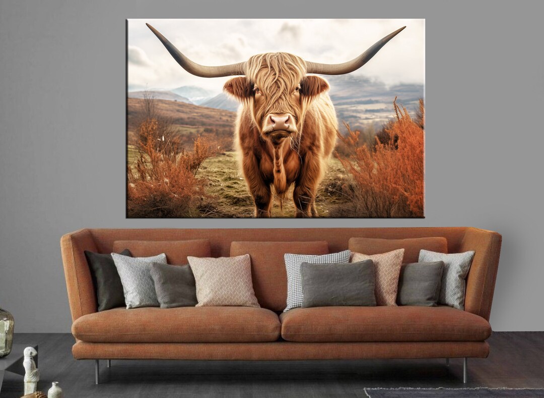 Highland Cow Canvas Print, Bull Decor, Highland Cattle Wall Art, Farmhouse Decor, Farm Animal ...