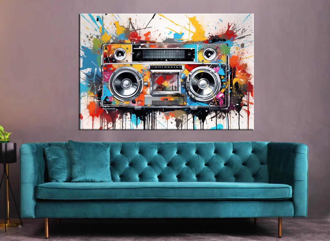 Boombox Print Canvas, Retro Tape Recorder Wall Decor, Boombox Pop Art ...