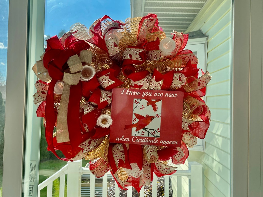 Cardinal Wreath Winter Wreath Cardinal T Bird Wreath Memorial Wreath Cardinal Decor Etsy