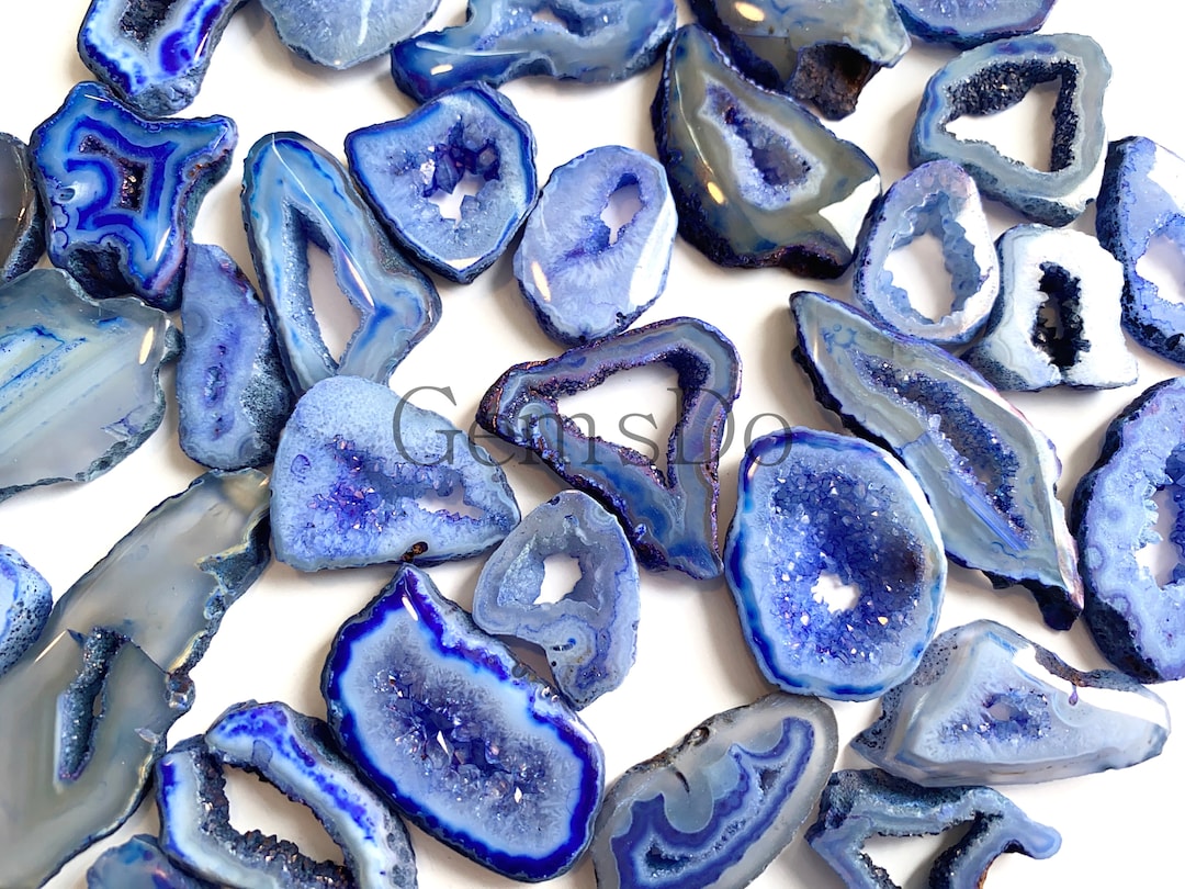 Blue Solar Quartz Gemstone Lot Mixed Window Druzy Crystals & Purple ...