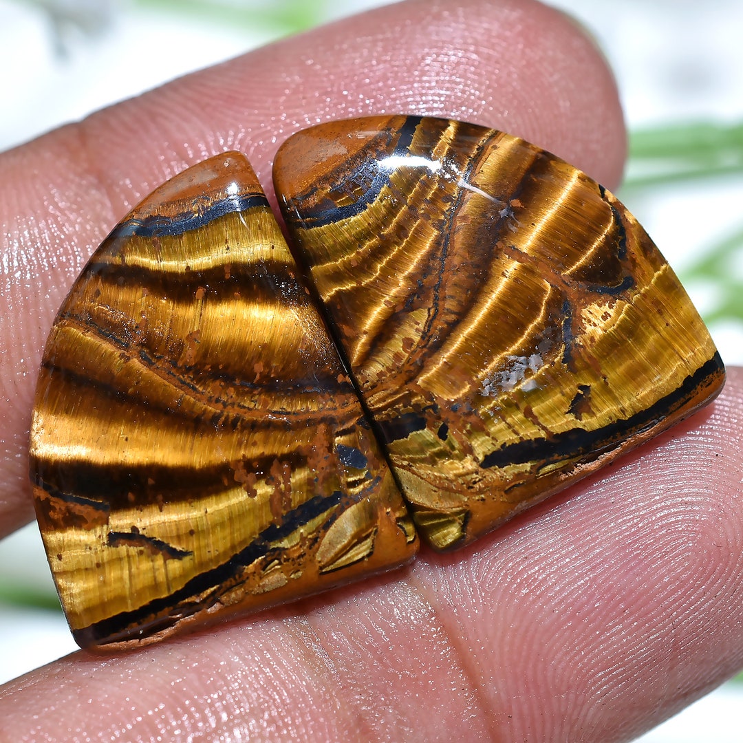 Antique Stone Yellow Brown Tiger Eye Gemstone Pair Fancy Shape ...