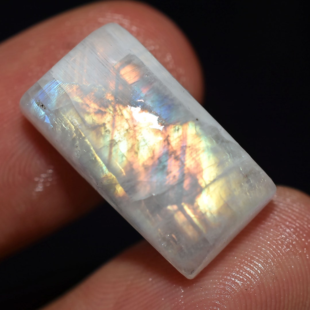 Rectangle Rainbow Moonstone Full Fire Moonstone Loose Gemstone Cabochon ...