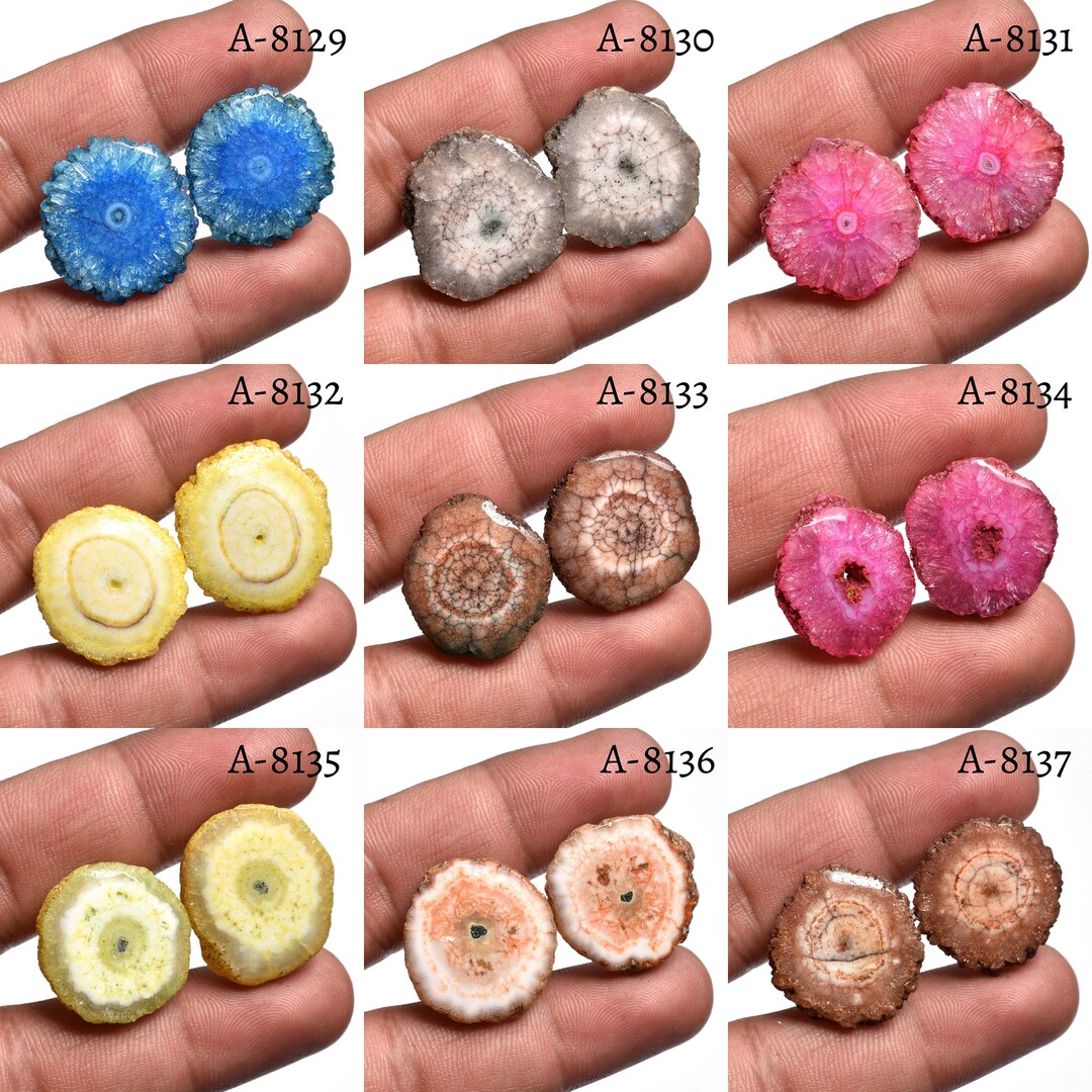 Colorful Solar Quartz Pair, Dyed Fancy Slices, Fancy Shaped Gemstone ...