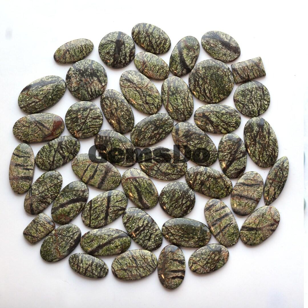 Bulk Green Jasper Cabochons Natural Lizard Skin Flat Back Gems, Smooth ...
