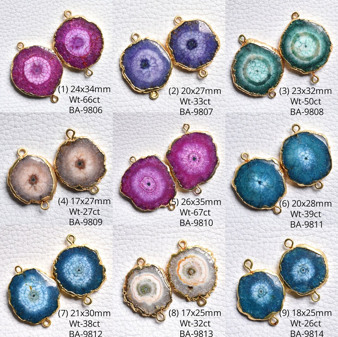 Solar Quartz Slice Connector Set Natural Geode Druzy With Gold ...