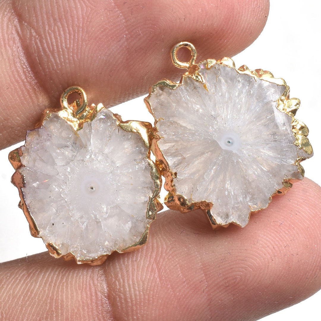 Rare Solar Quartz Connector Pairs, Blue Solar Druzy Quartz Pairs, Pink ...