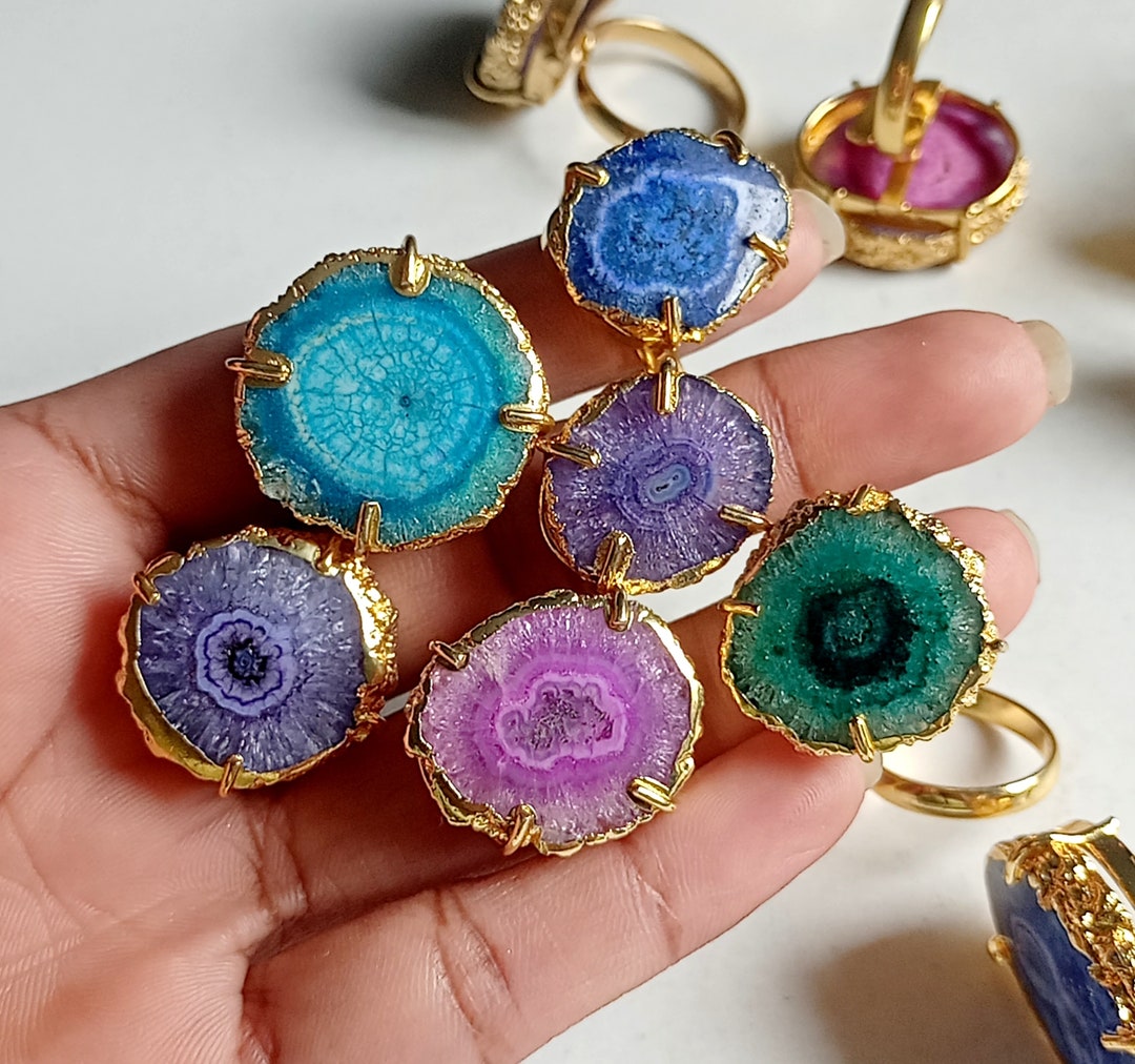 Bulk Wholesale Solar Quartz Ring, DIY Solar Quartz Slice Rings, Gold ...