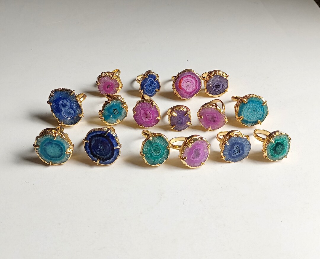 Wholesale Solar Quartz Ring Set Bulk DIY Gold Electroplated Slices for ...