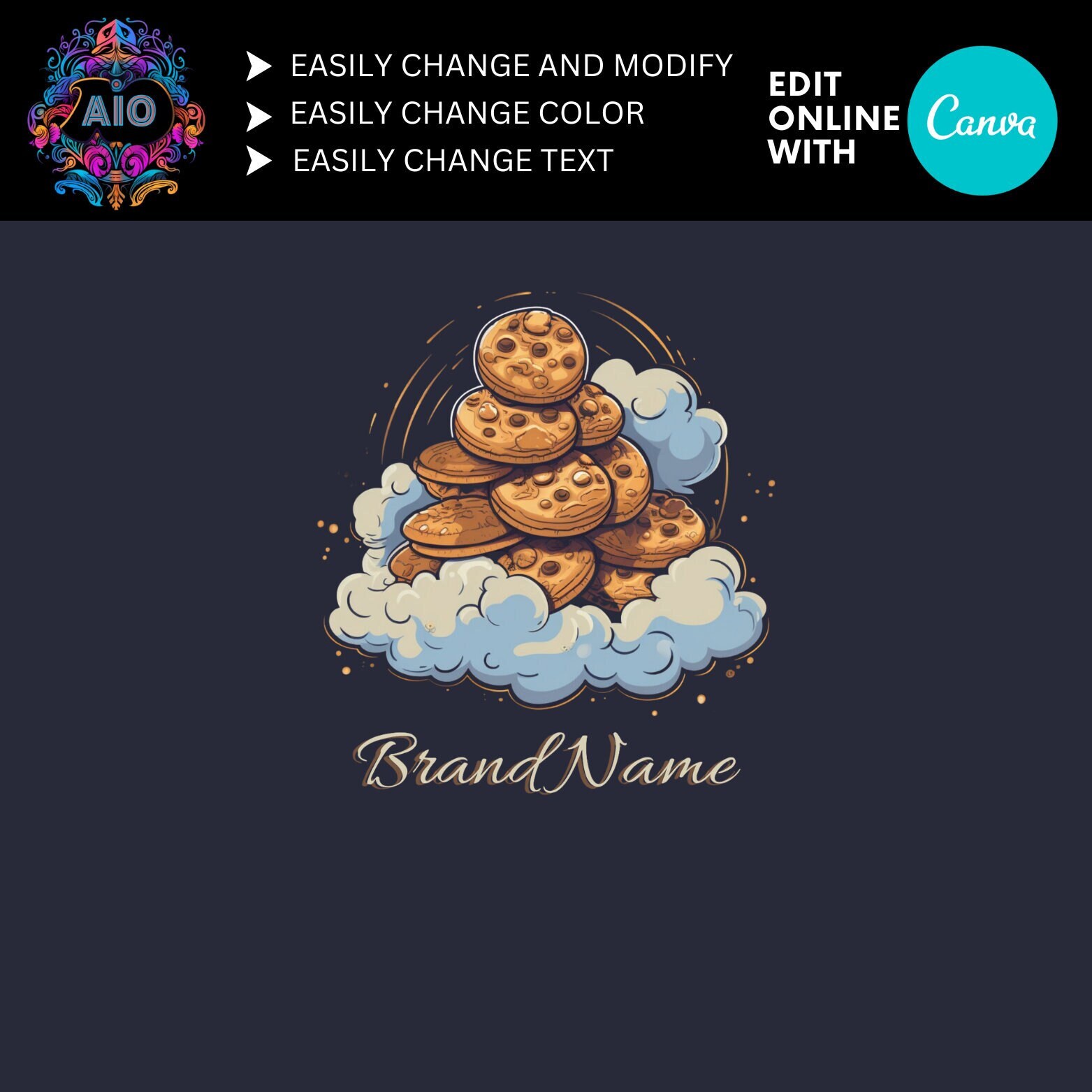 Cookie Logo Template - Customizable - Canva - Easy Editable Bakery Logo ...