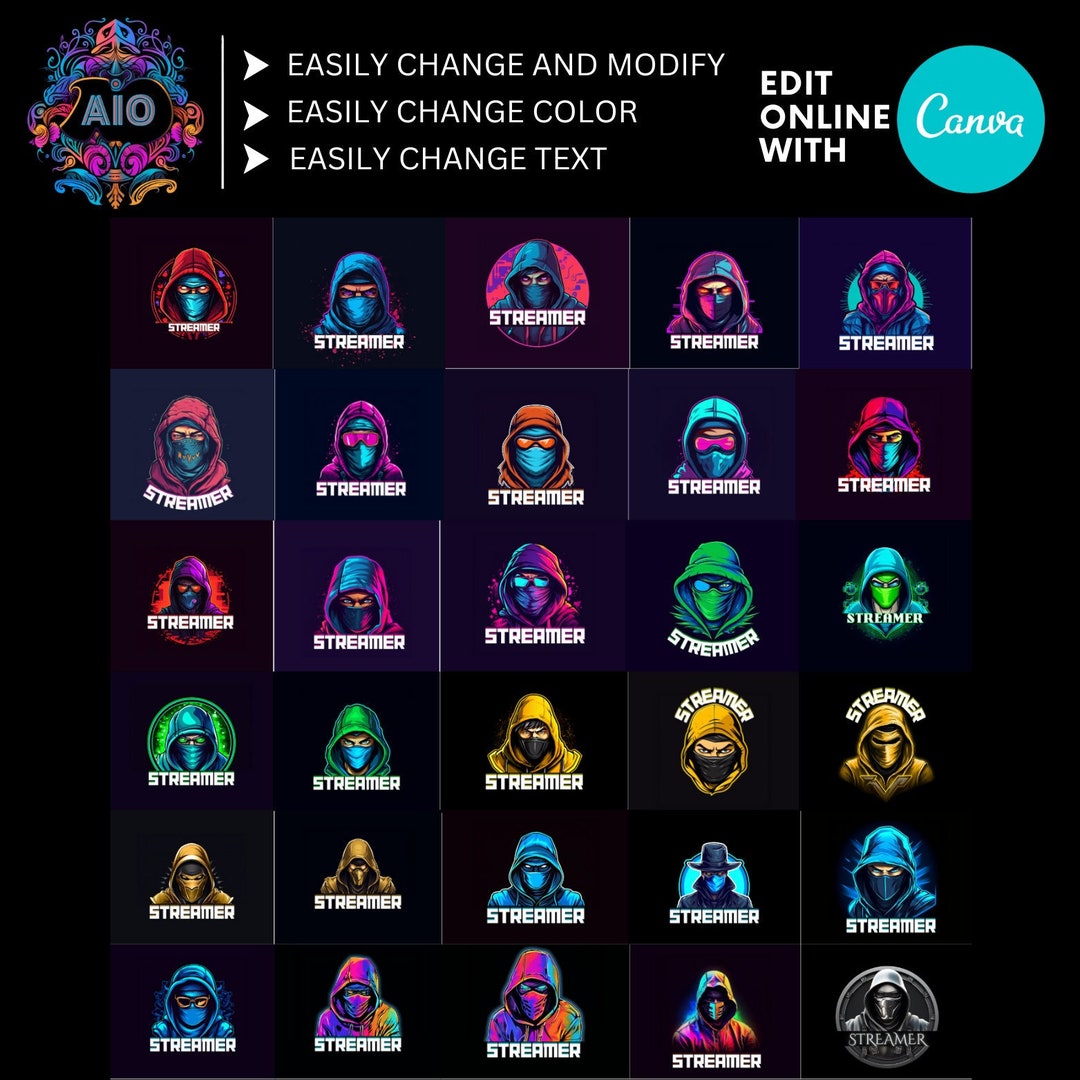 30x Streamer Logo Templates Pack - Hooded Streamer Logo Template Pack ...