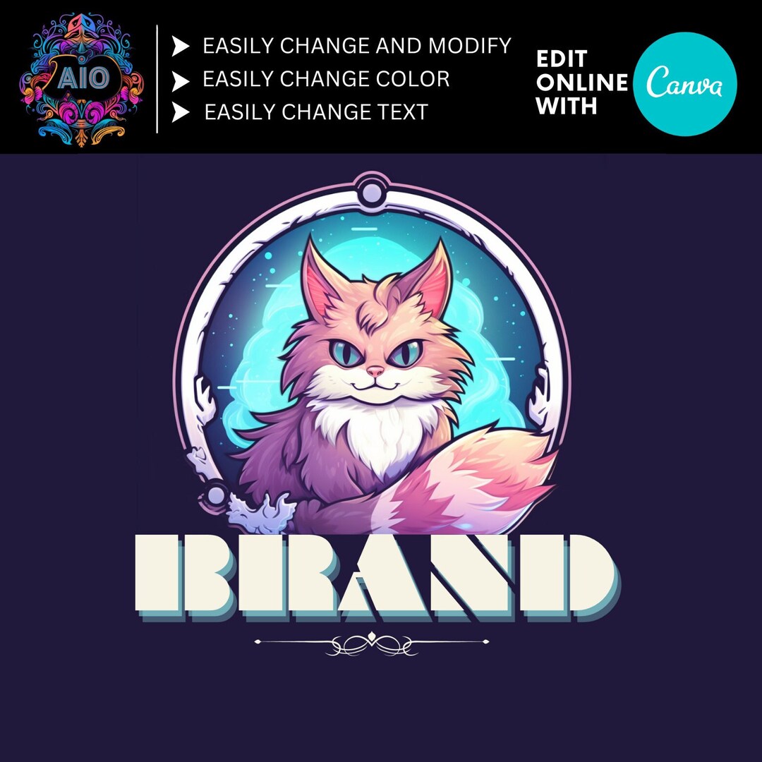 Cat Streamer Logo Template - Easily Customizable Canva Logo Template - Etsy