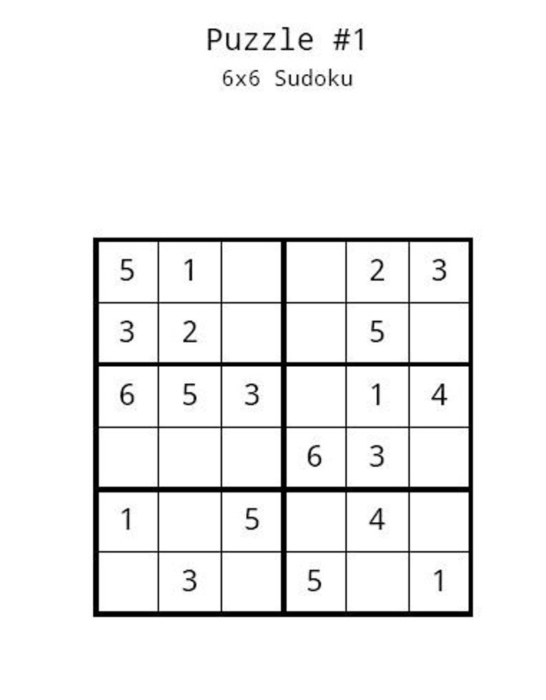 3 Sudoku Puzzle Books Sudoku Printable Printable Sudoku Puzzle 6x6 ...