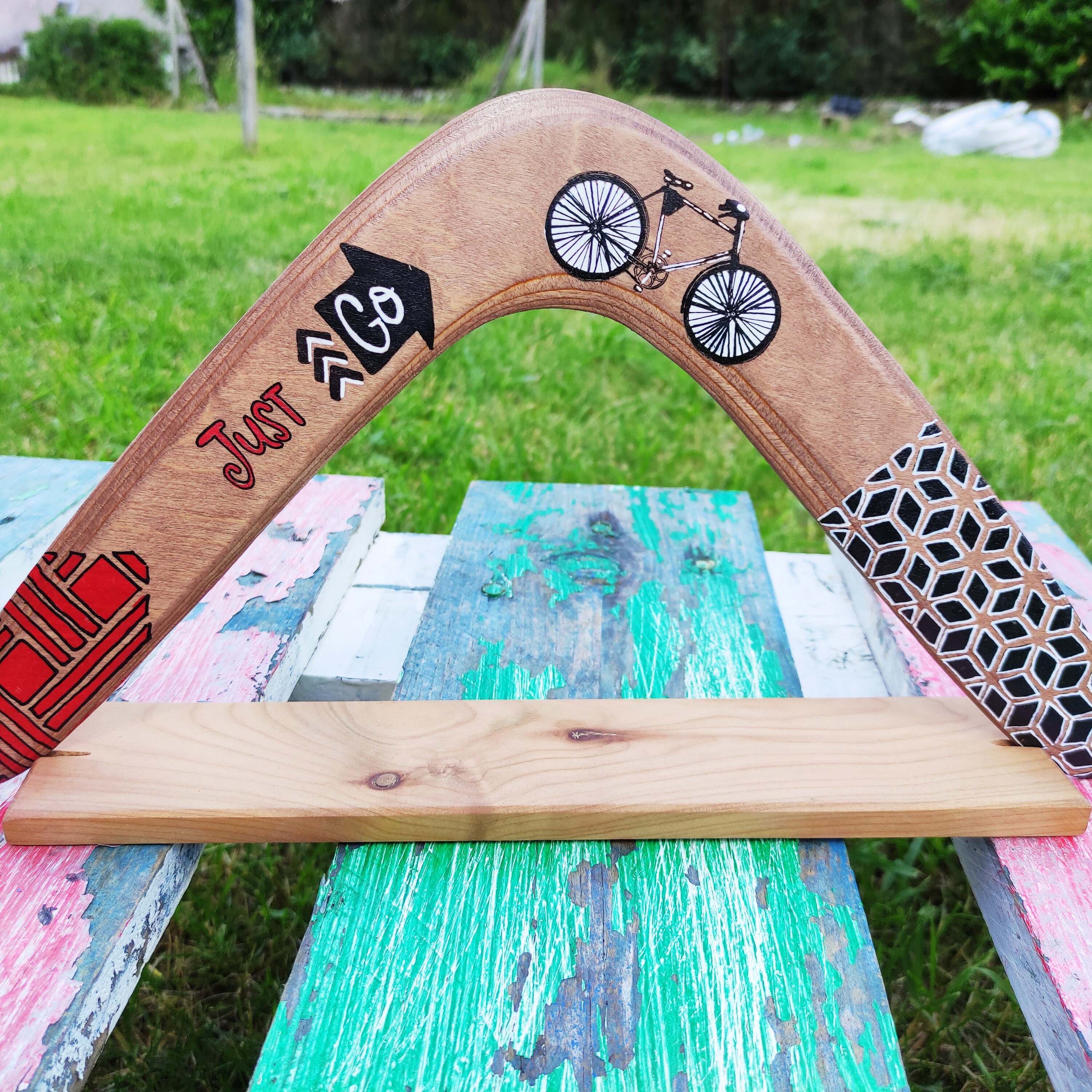 Boomerang Biker Fans Message Just GO. Real Returning Wood Boomerang ...