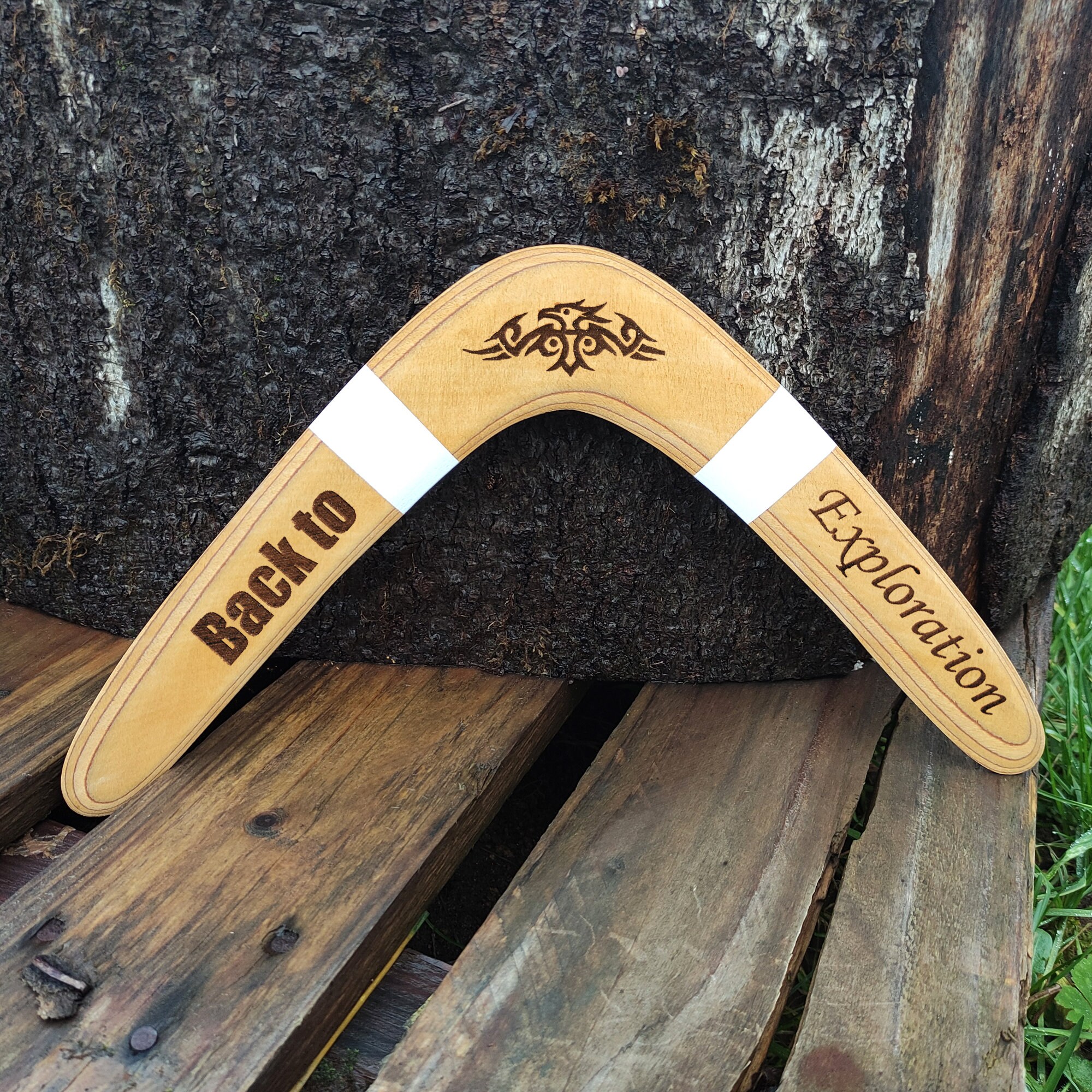 Real Wooden Boomerang With Text and Draw / Logo / Design Laser Engraved ...