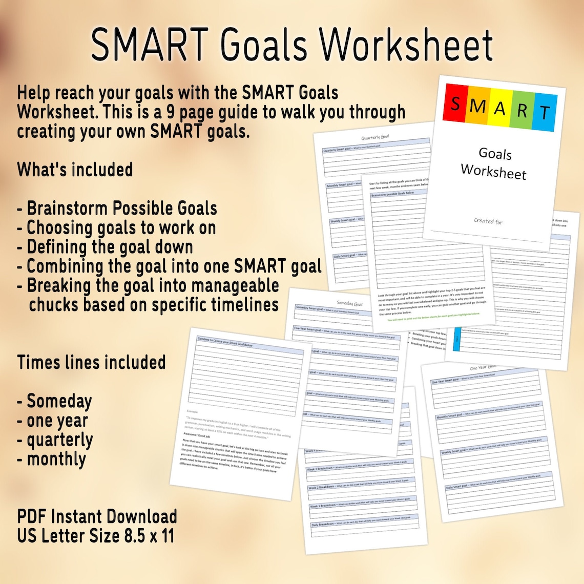 SMART Goals Worksheet, Digital PDF - Etsy