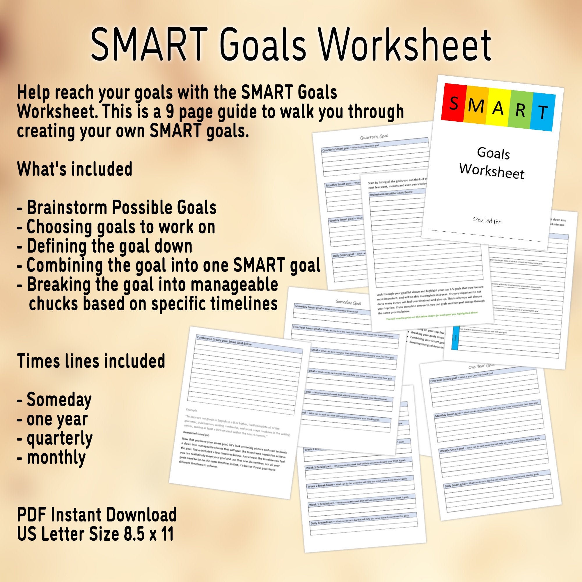 SMART Goals Worksheet, Digital PDF - Etsy