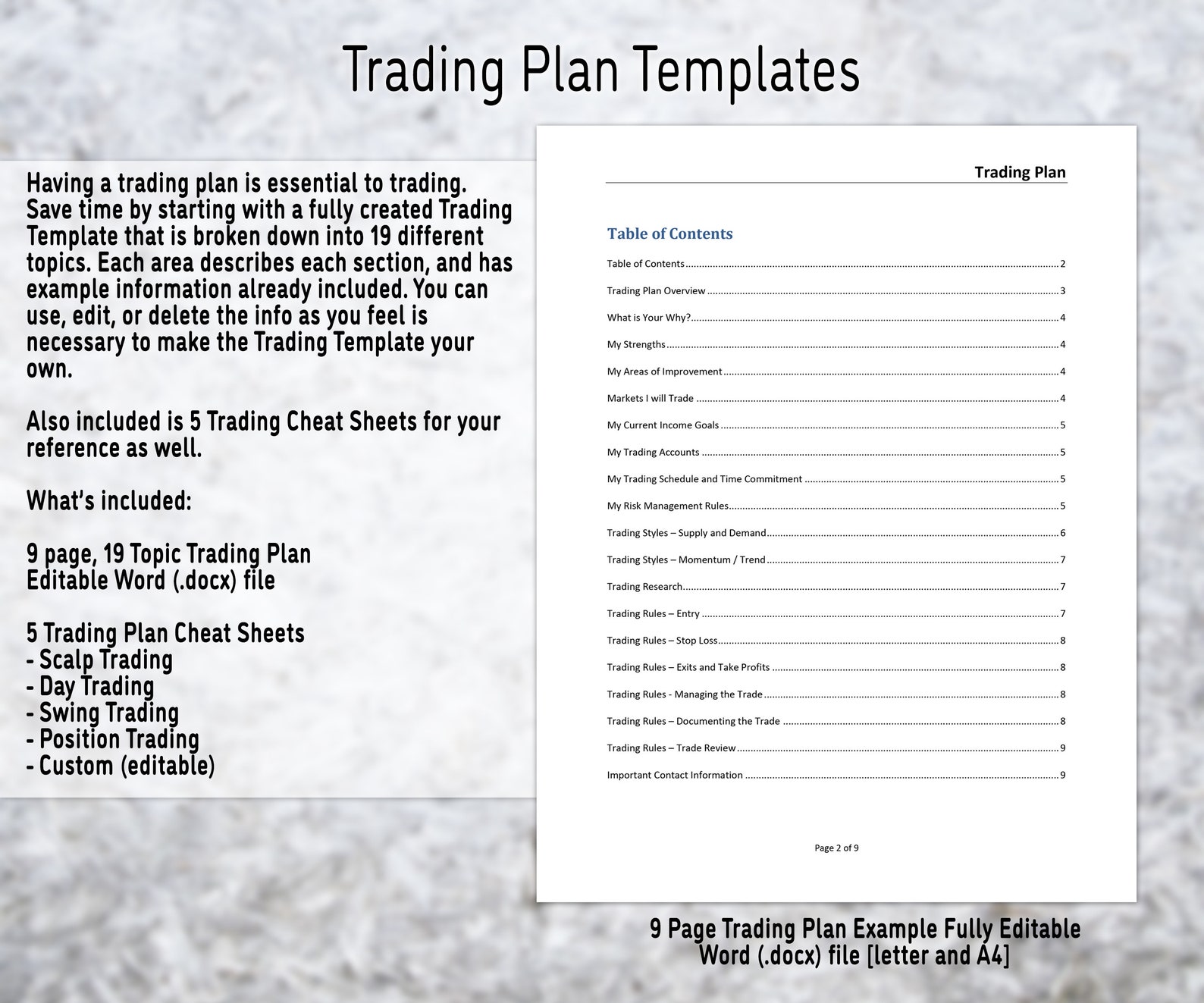 Trading Plan Template, Editable Cheat Sheets (word, PDF) - Etsy