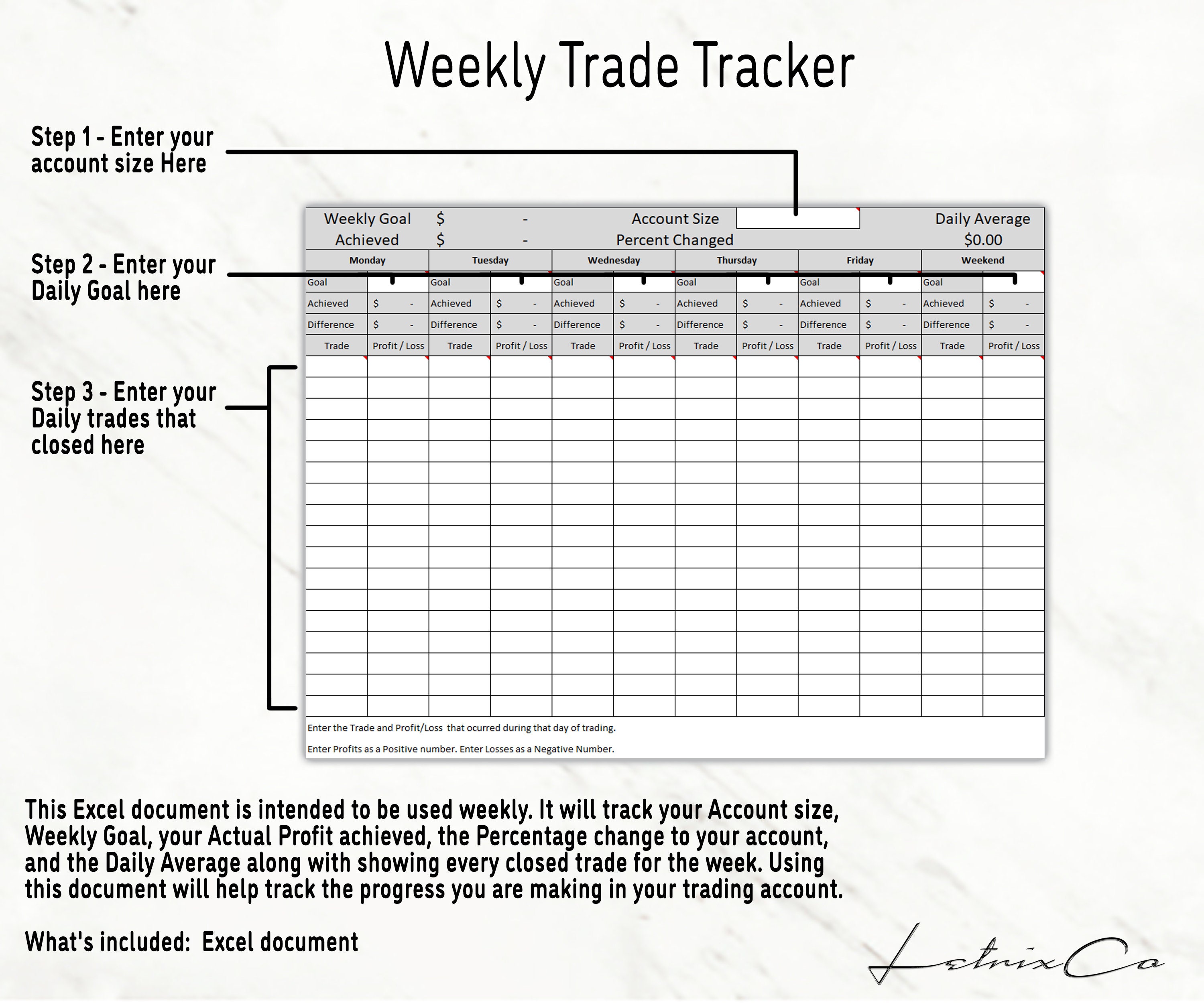 Weekly Trade Tracker Log for Stocks, Forex, Futures or Options - Excel ...