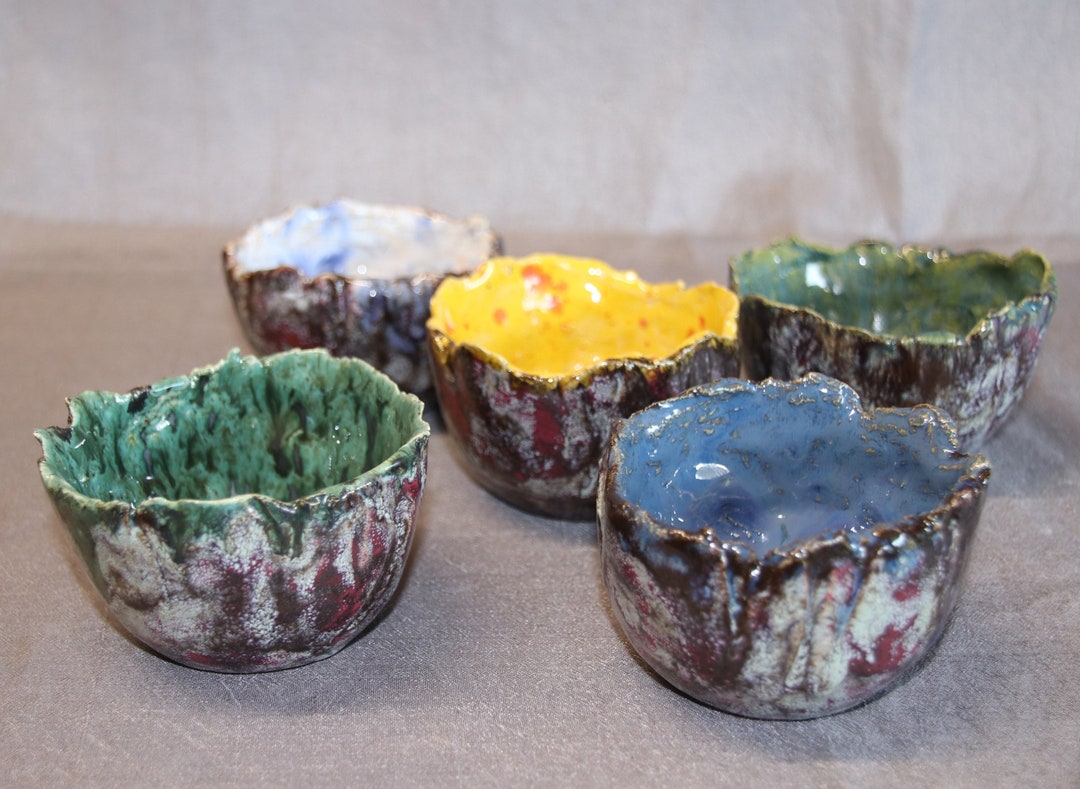 5 Small Stoneware Mugs Bowls Handleless Cups - Etsy