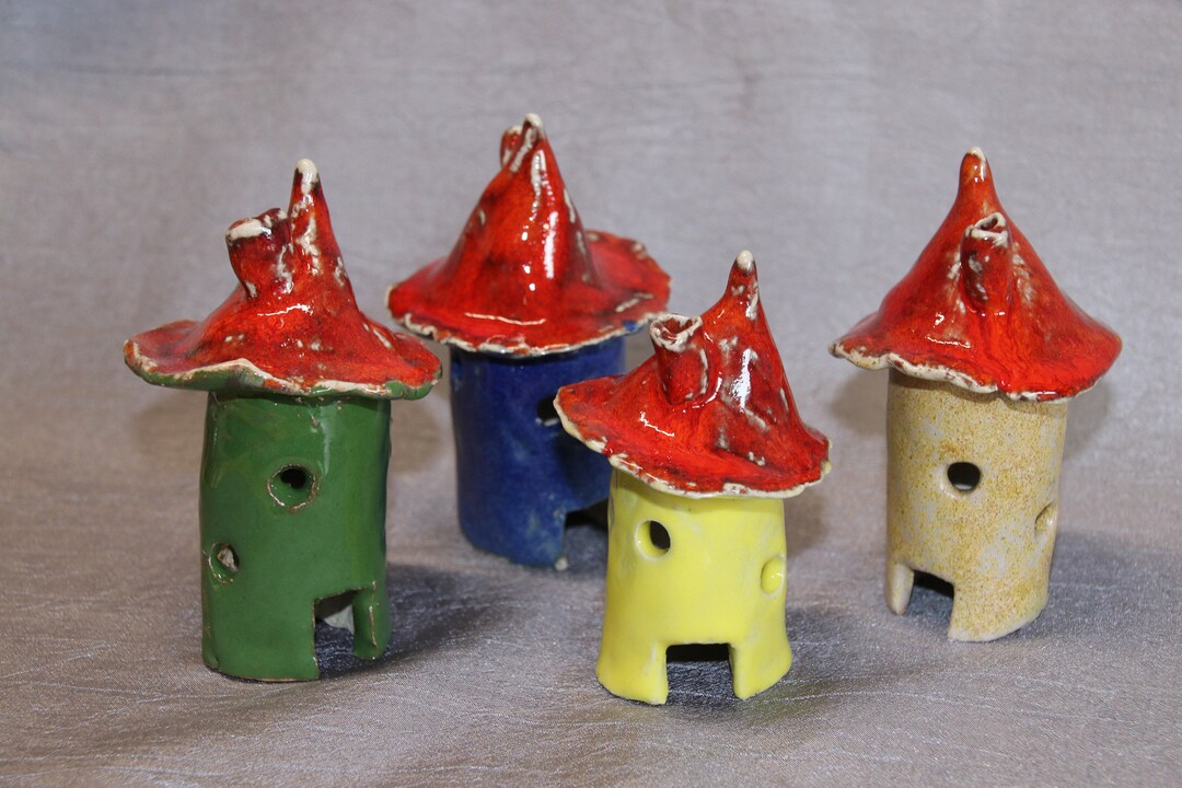 4 Houses for Indoor and Outdoor Use, Flower Pot Plugs, Stoneware - Etsy