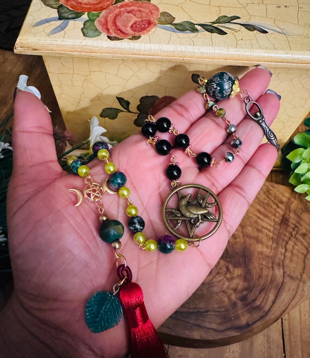 Woodland Witch Goddess Crow Rosary for Prosperity Abundance - Wicca ...