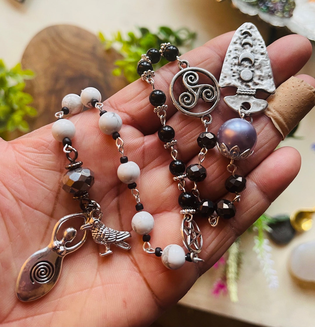 Hecate Dark Goddess Rosary - Wicca Witch Pagan Path Howlite Obsidian ...