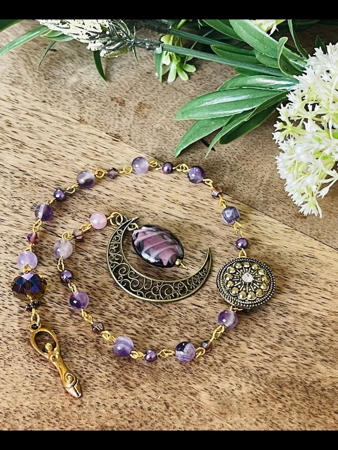 Protection Healing Crystal Power Moon Wicca Amethyst Rosary Set for ...