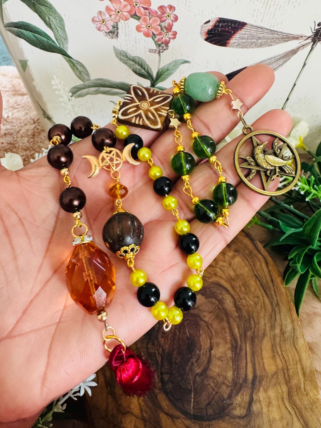 Green Witch Crow Protection and Prosperity Rosary Pagan Wicca Witch ...