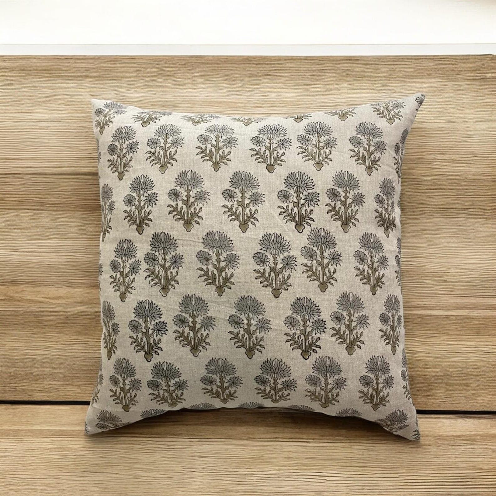 Stunning Floral Block Print Pillow Cover , Handcrafted on Premium Linen ...