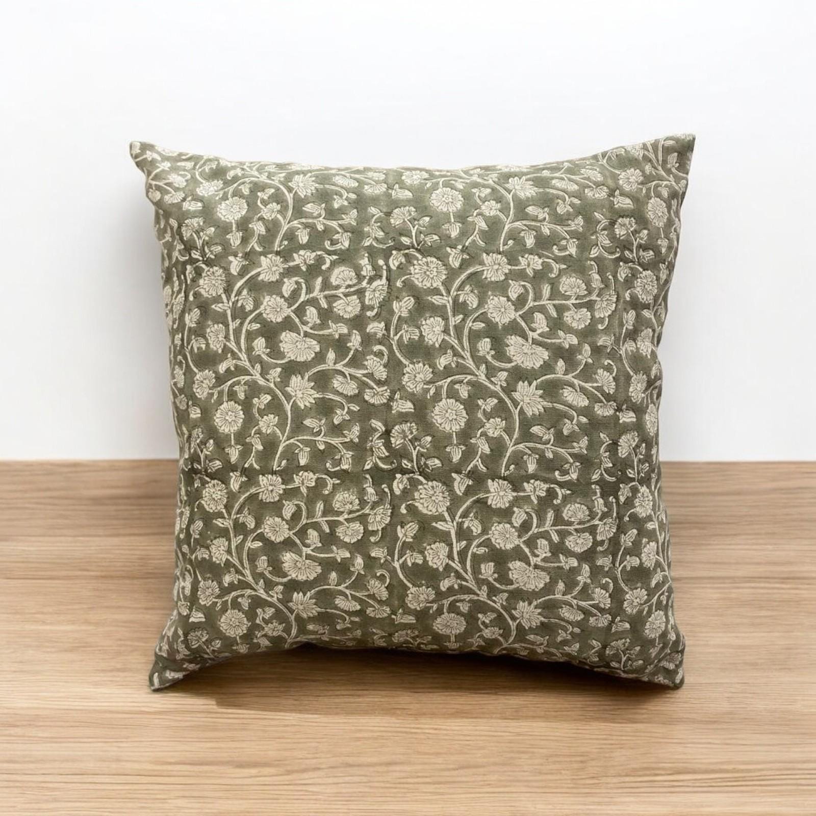 Stunning Floral Block Print Pillow Cover , Handcrafted on Premium Linen ...
