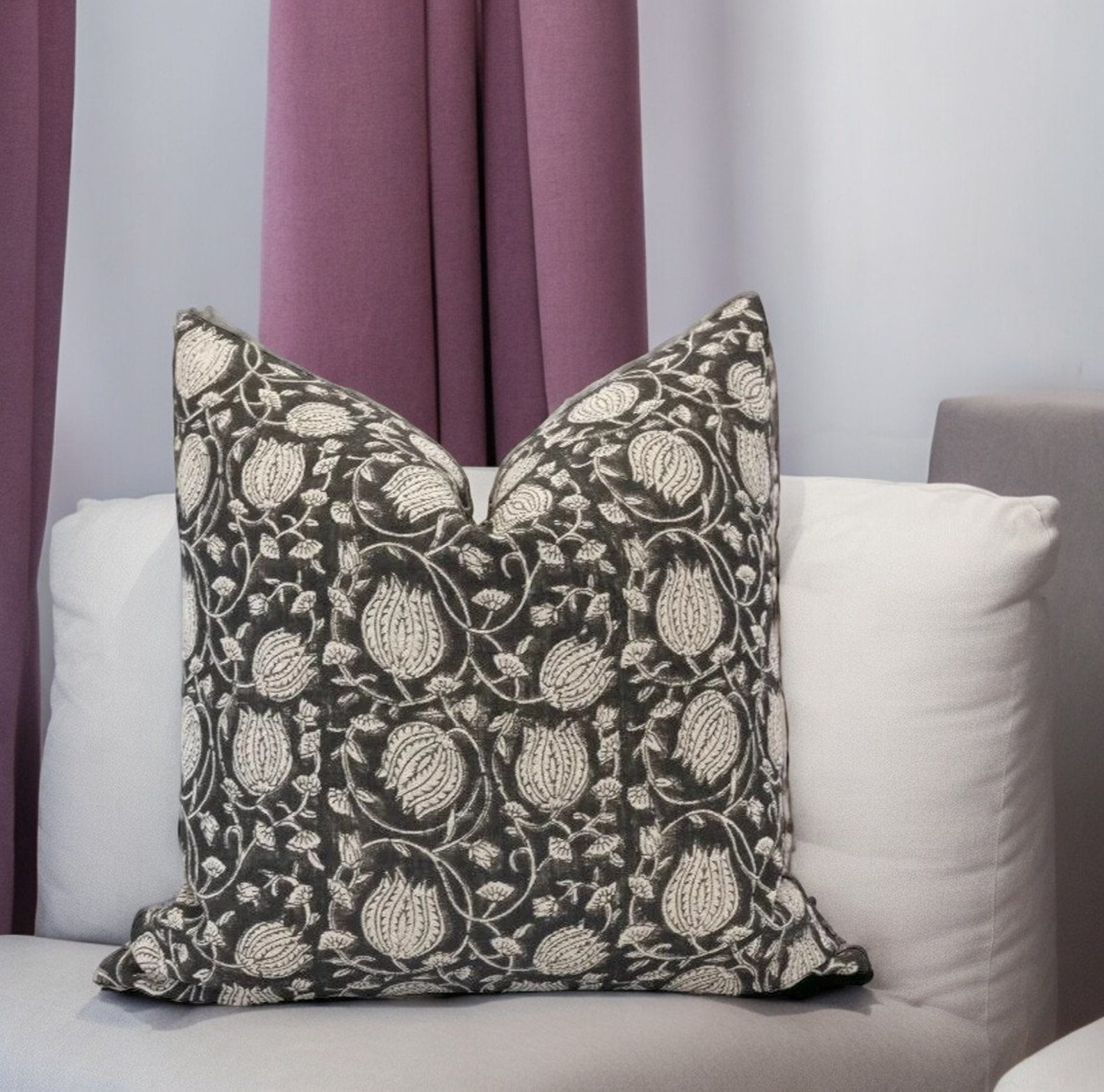Stunning Floral Block Print Pillow Cover , Handcrafted on Premium Linen ...