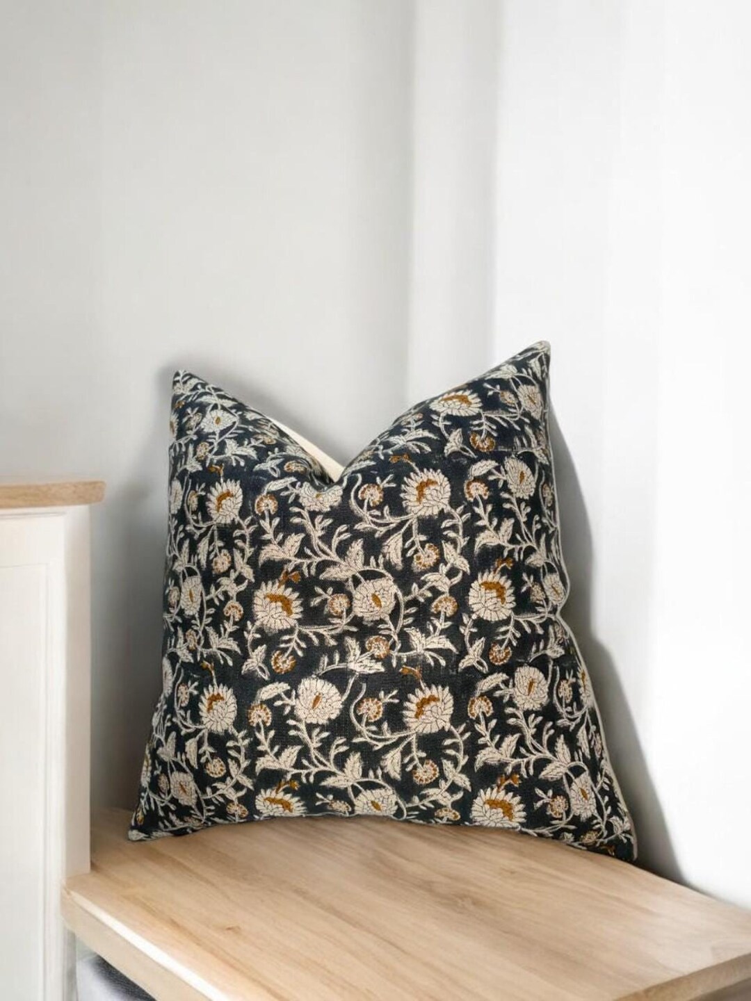 Stunning Floral Block Print Pillow Cover , Handcrafted on Premium Linen ...