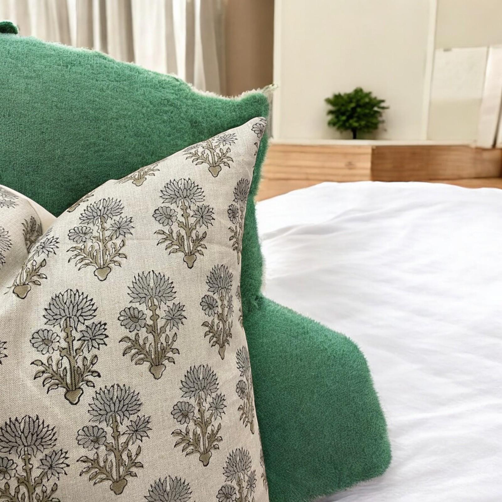 Stunning Floral Block Print Pillow Cover , Handcrafted on Premium Linen ...