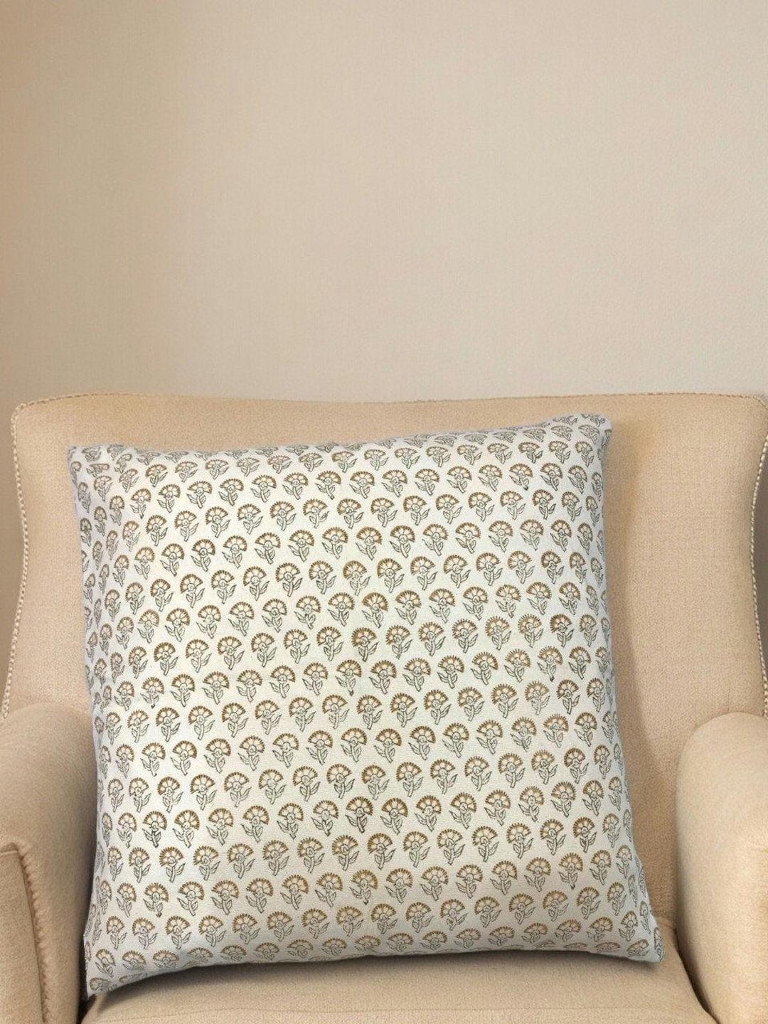 Hand Block Print Pillow Cover , Indian Floral Pillow Cover , Block ...