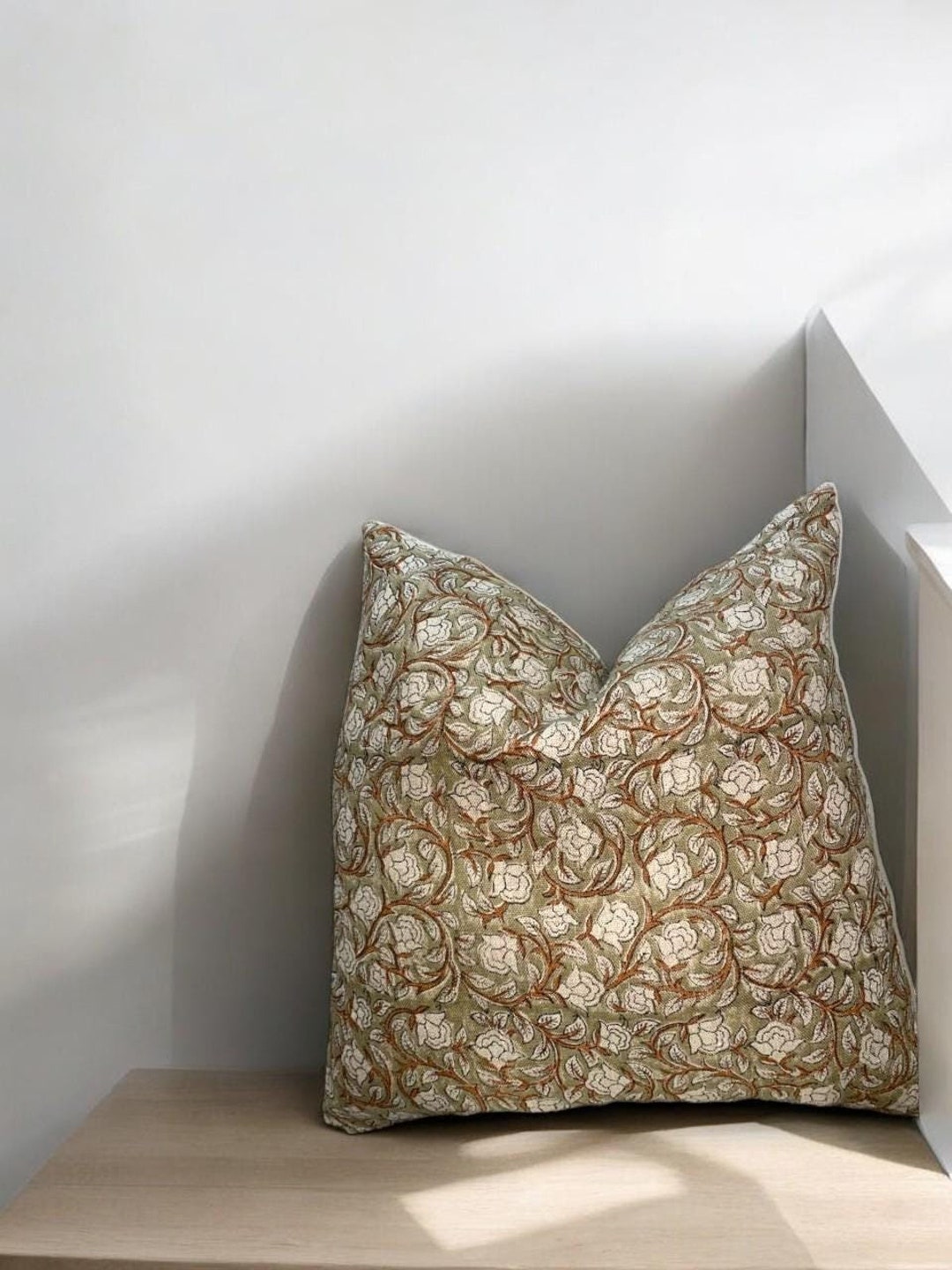 Stunning Floral Block Print Pillow Cover , Handcrafted on Premium Linen ...