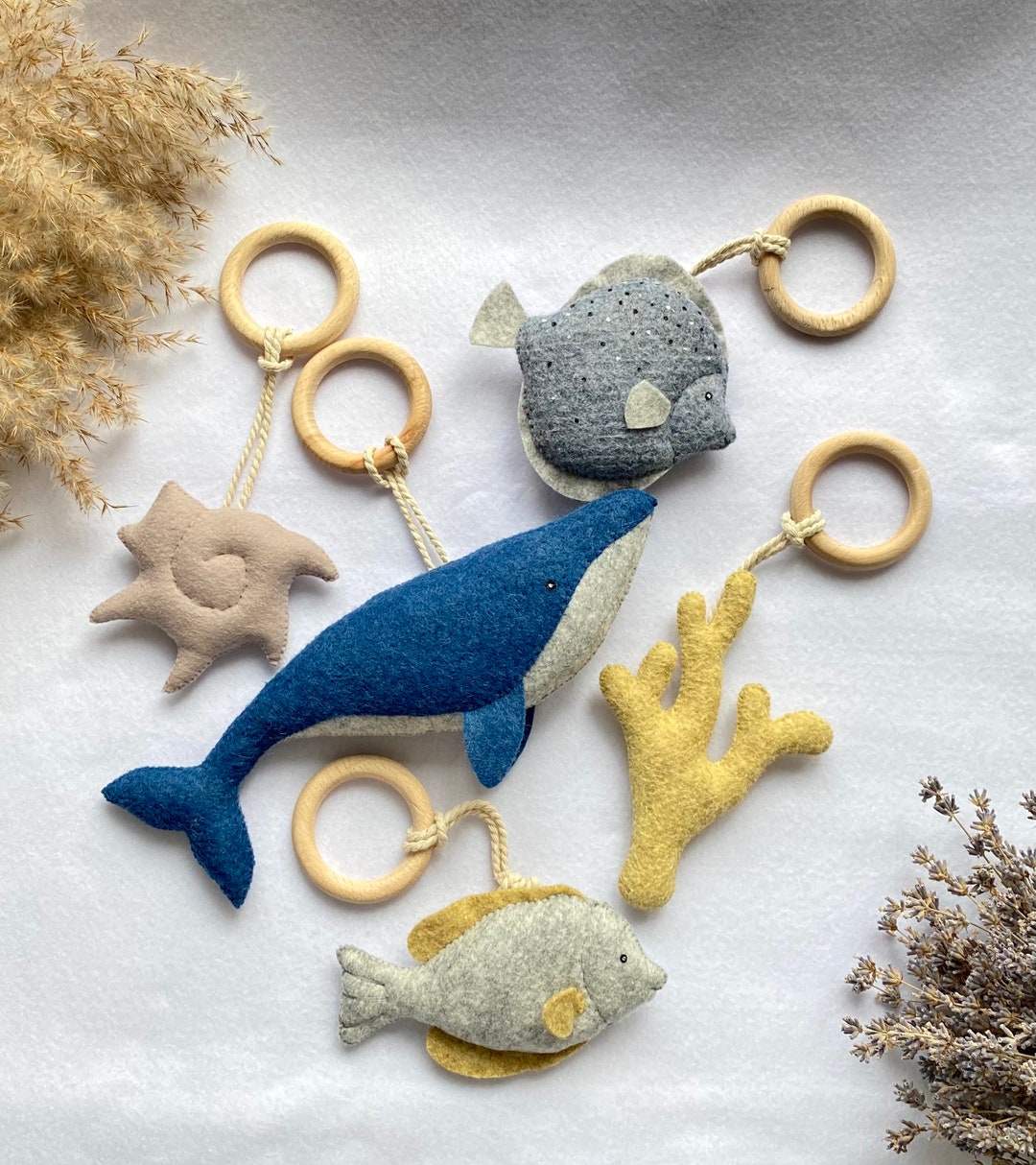 Ocean Baby Play Gym Toys Set Hanging Stretchy Play Gym, Wooden Play Gym ...