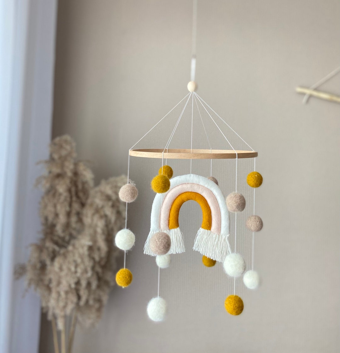 Rainbow Mobile Felt Ball Mobile Driftwood Nursery Mobile Decoration ...