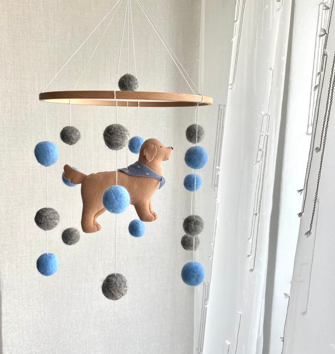 Dog Mobile for Nursery, Golden Retriever Dog Baby Mobile, Gender ...