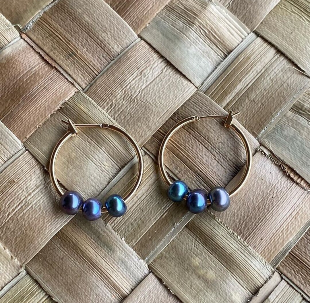 Freshwater Pearl Hoops Triple Single Gold Plated - Etsy